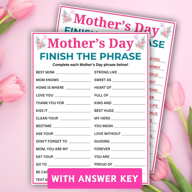 Mothers Day Phrase Game, Finish the Phrase, Printable Mothers Day Games ...