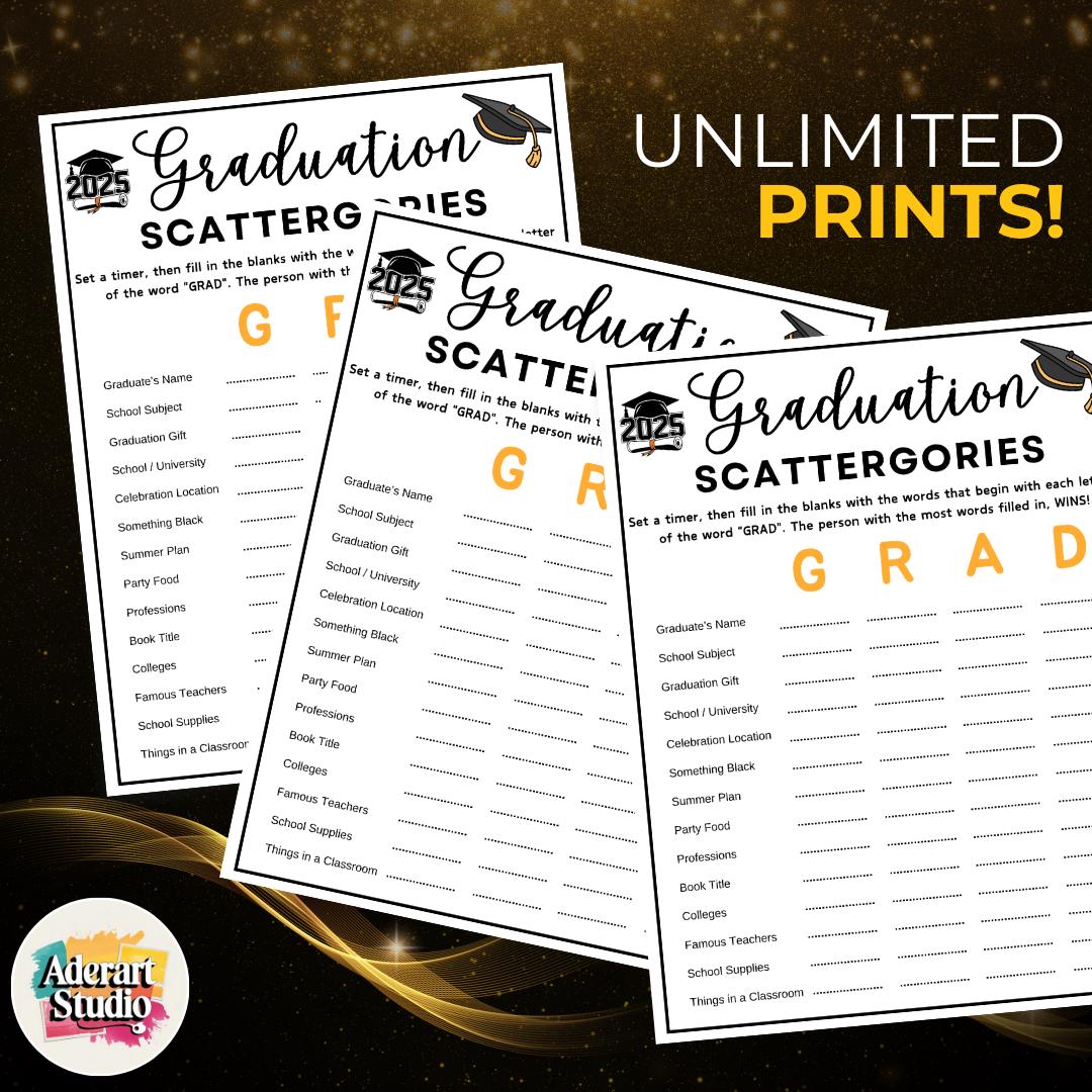 Graduation Scattergories Games Bundle, Graduation Party Game, Group ...