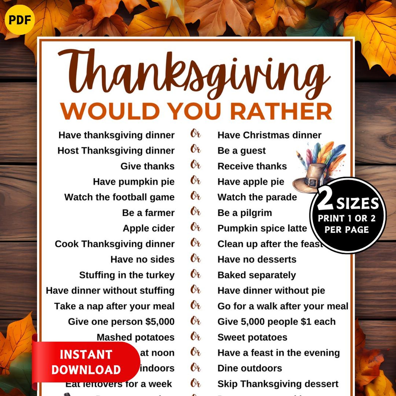 Thanksgiving Would You Rather Game, Printable Thanksgiving Game ...