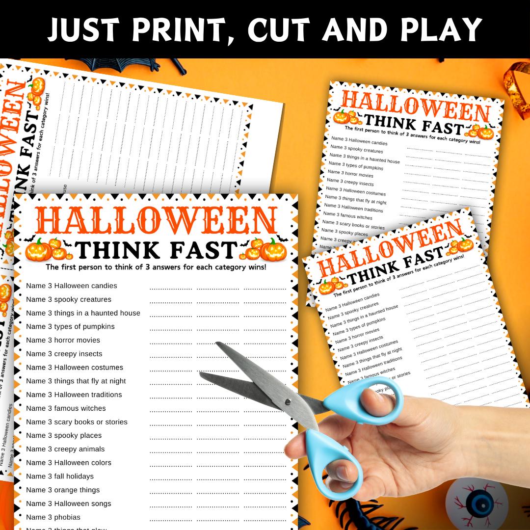 Halloween Think Fast Game! Printable Halloween Game, Think Quick Trivia ...