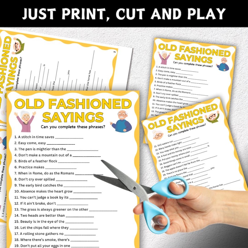 Old Fashioned Sayings Game, Games for Senior Citizens, Group Games for ...