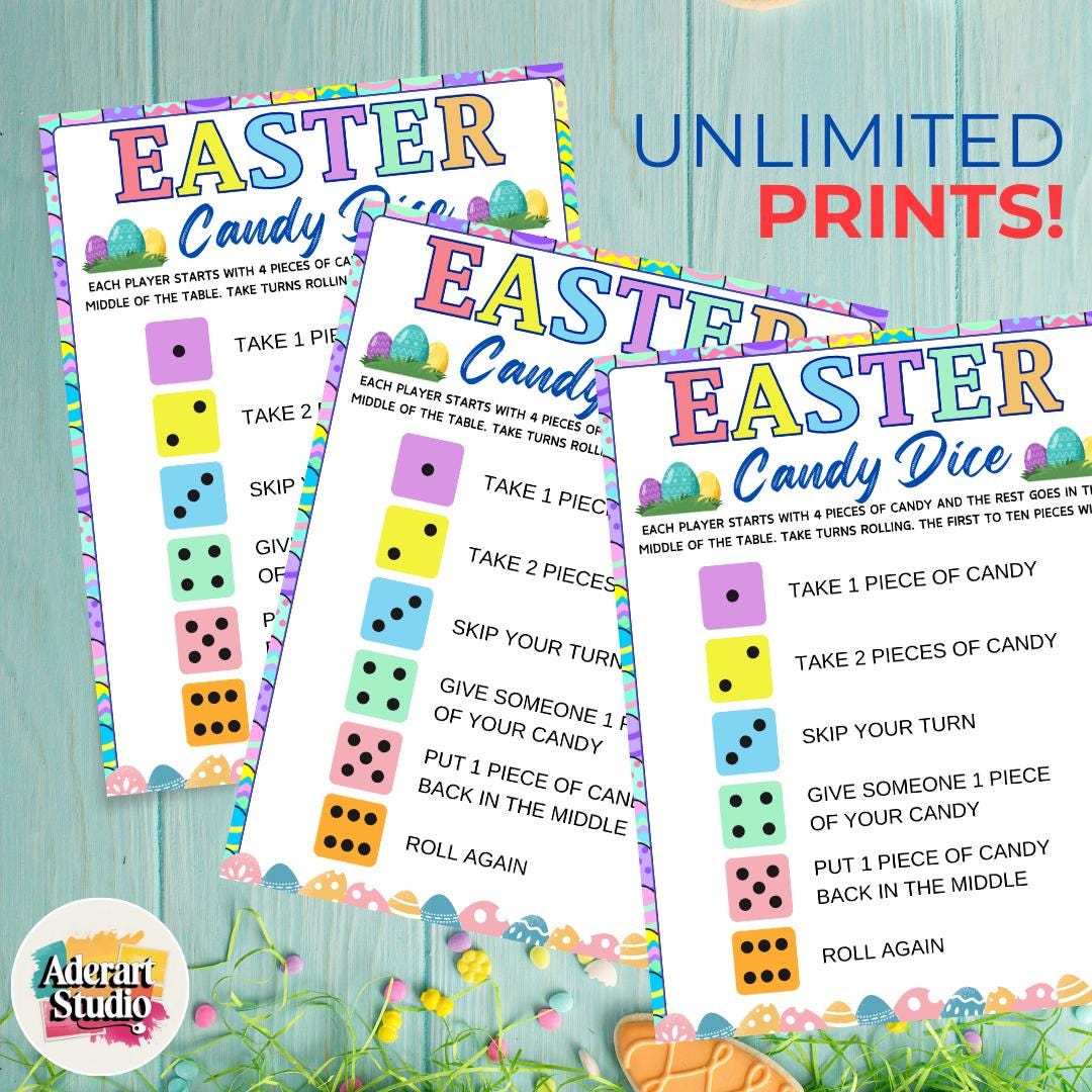 Printable Easter Candy Dice Game, Pass the Candy Game, Fun Easter Party ...