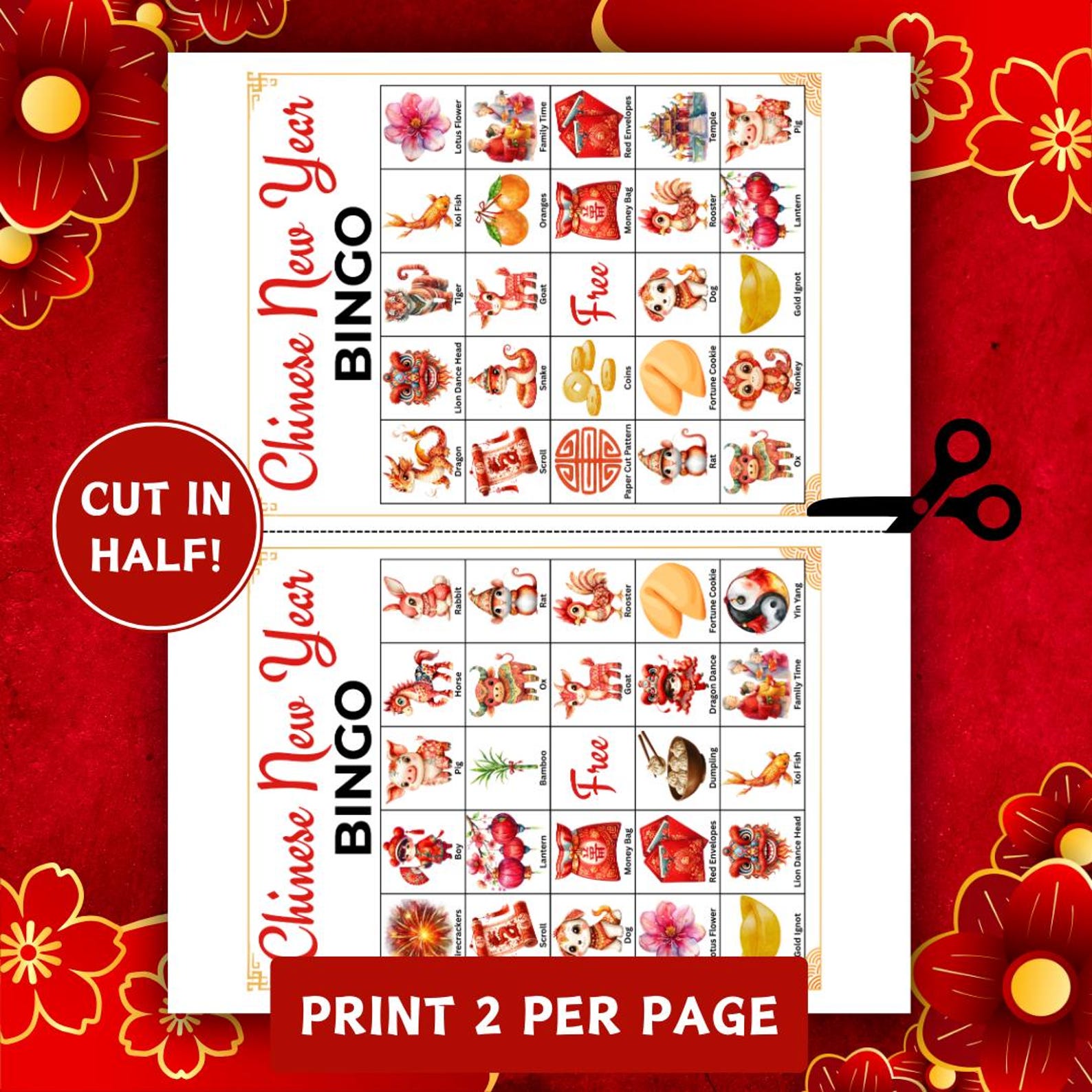 Chinese New Year Bingo, 30 Lunar New Year Bingo Cards, Printable Party ...