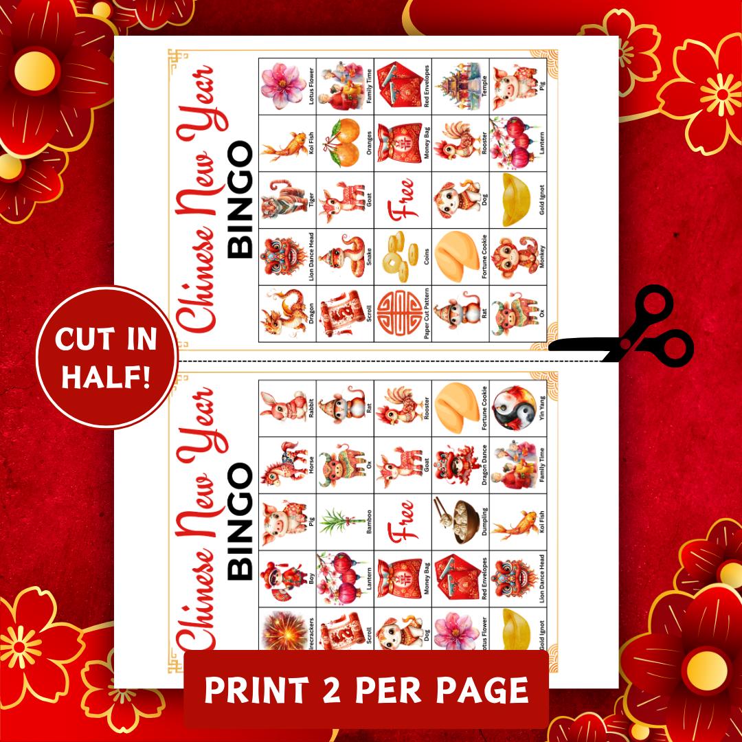 Chinese New Year Bingo, 30 Lunar New Year Bingo Cards, Printable Party ...