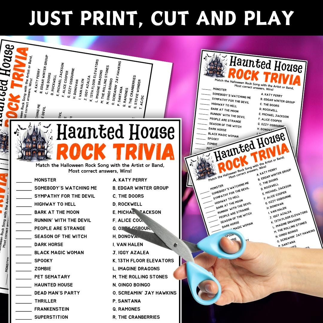 Printable Halloween Trivia Game, Halloween Party Games, Halloween Song ...