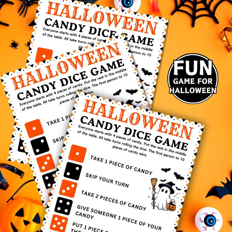 Printable Halloween Candy Dice Game, Pass the Candy Game, Kids Party ...
