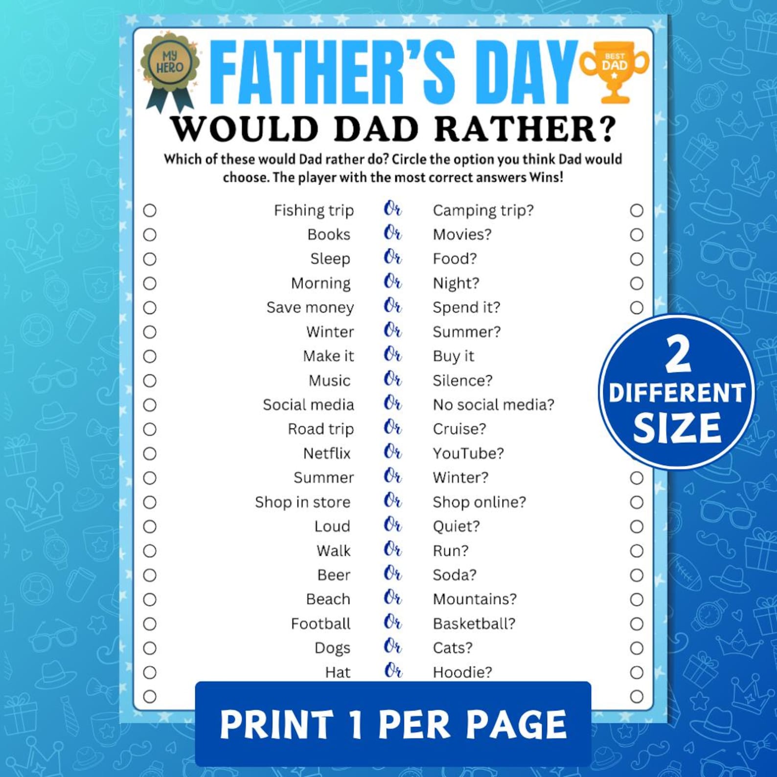 Would Dad Rather Father's Day Game, Printable Father's Day Games, Who ...