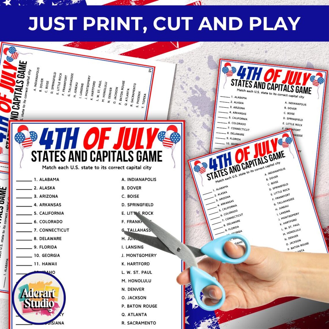 States and Capitals Match up Game, US States Game, American Trivia Game ...