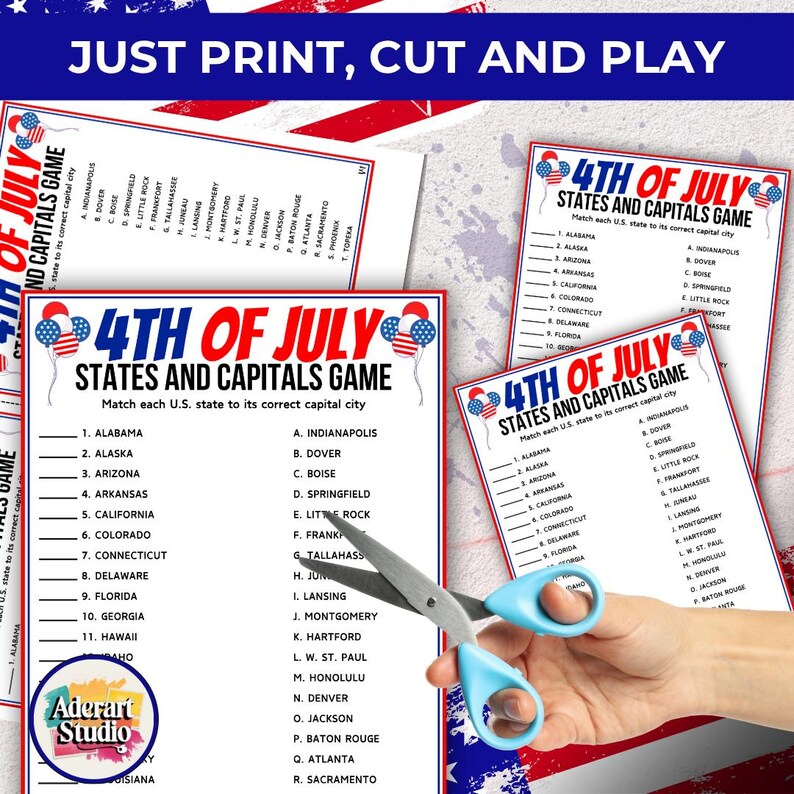 States and Capitals Match up Game, US States Game, American Trivia Game ...