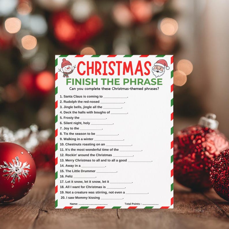 Finish the Christmas Phrase, Christmas Phrase Game, Printable Christmas ...