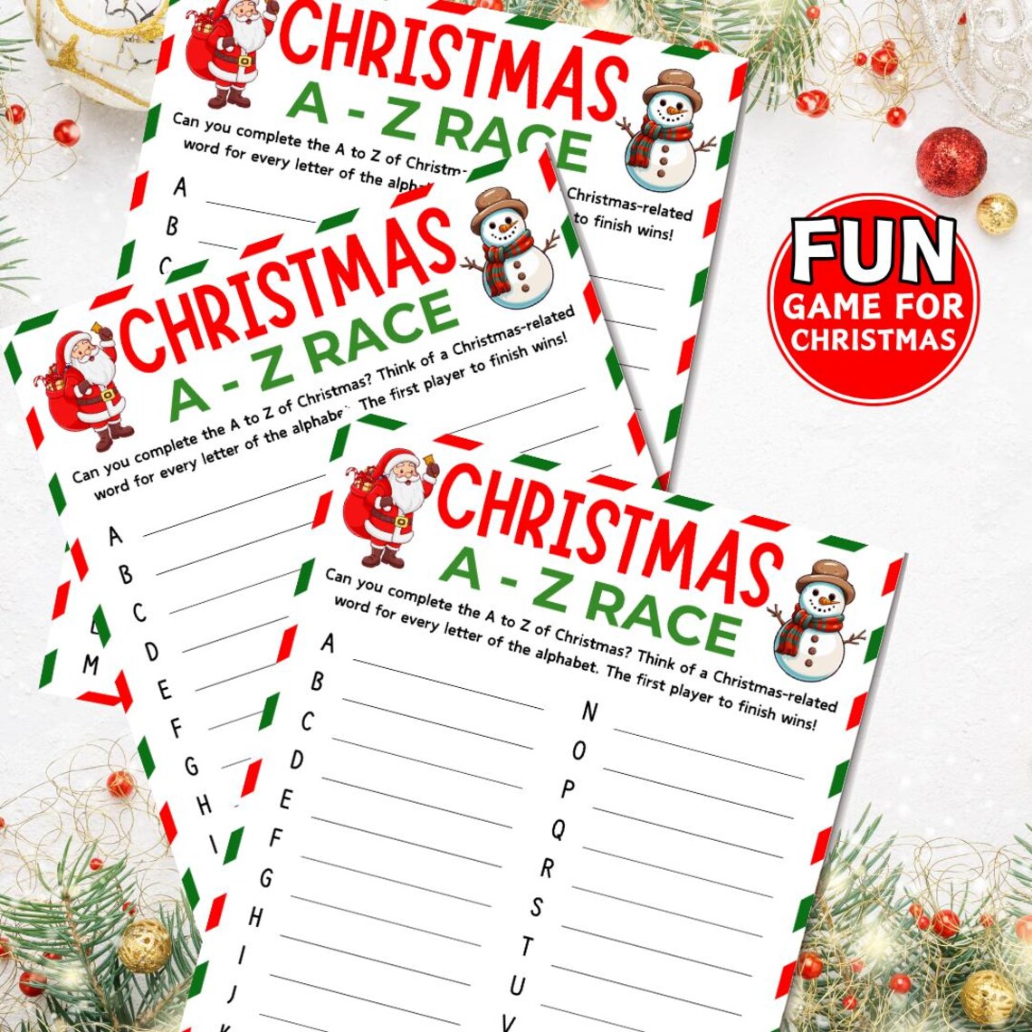 Christmas A-Z Word Race Game, Christmas Party Games, Xmas Family Game ...