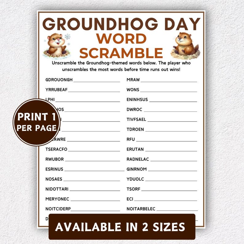Groundhog Day Word Scramble Game, Printable Groundhog Activity, Word ...