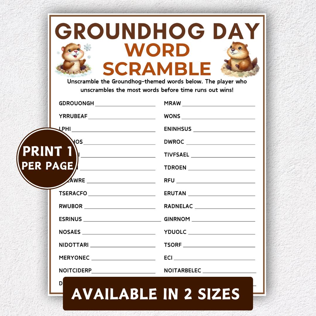 Groundhog Day Word Scramble Game, Printable Groundhog Activity, Word ...