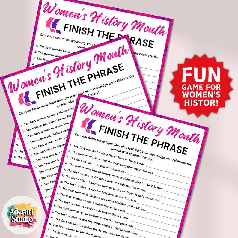 Women's History Month Finish the Phrase Game, Women's Day Trivia Game ...