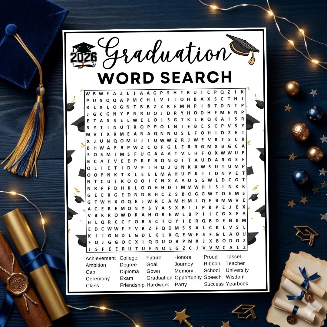Printable Graduation Word Search Game, Graduation Games, High School or ...