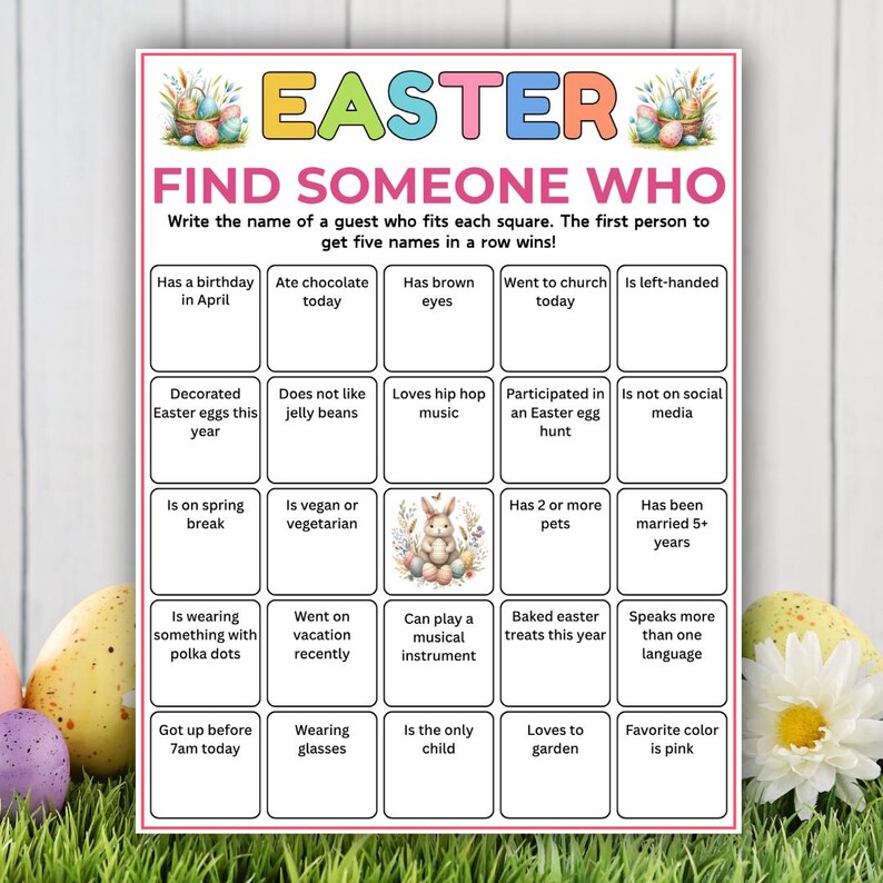 Easter Find Someone Who Game, Printable Easter Party Game, Find the ...