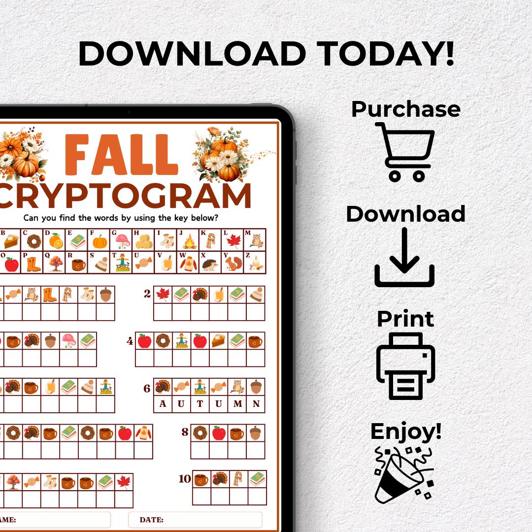 Fall Cryptogram Game, Autumn Cryptogram Puzzle, Printable Autumn Game ...