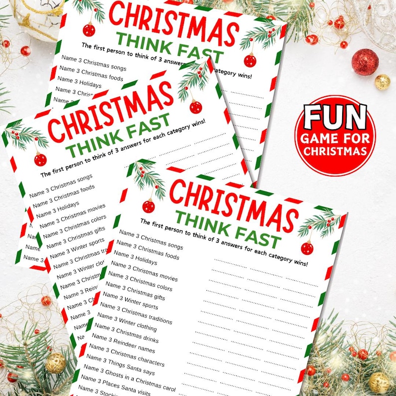 Christmas Think Fast Game! Printable Christmas Games, Think Quick ...