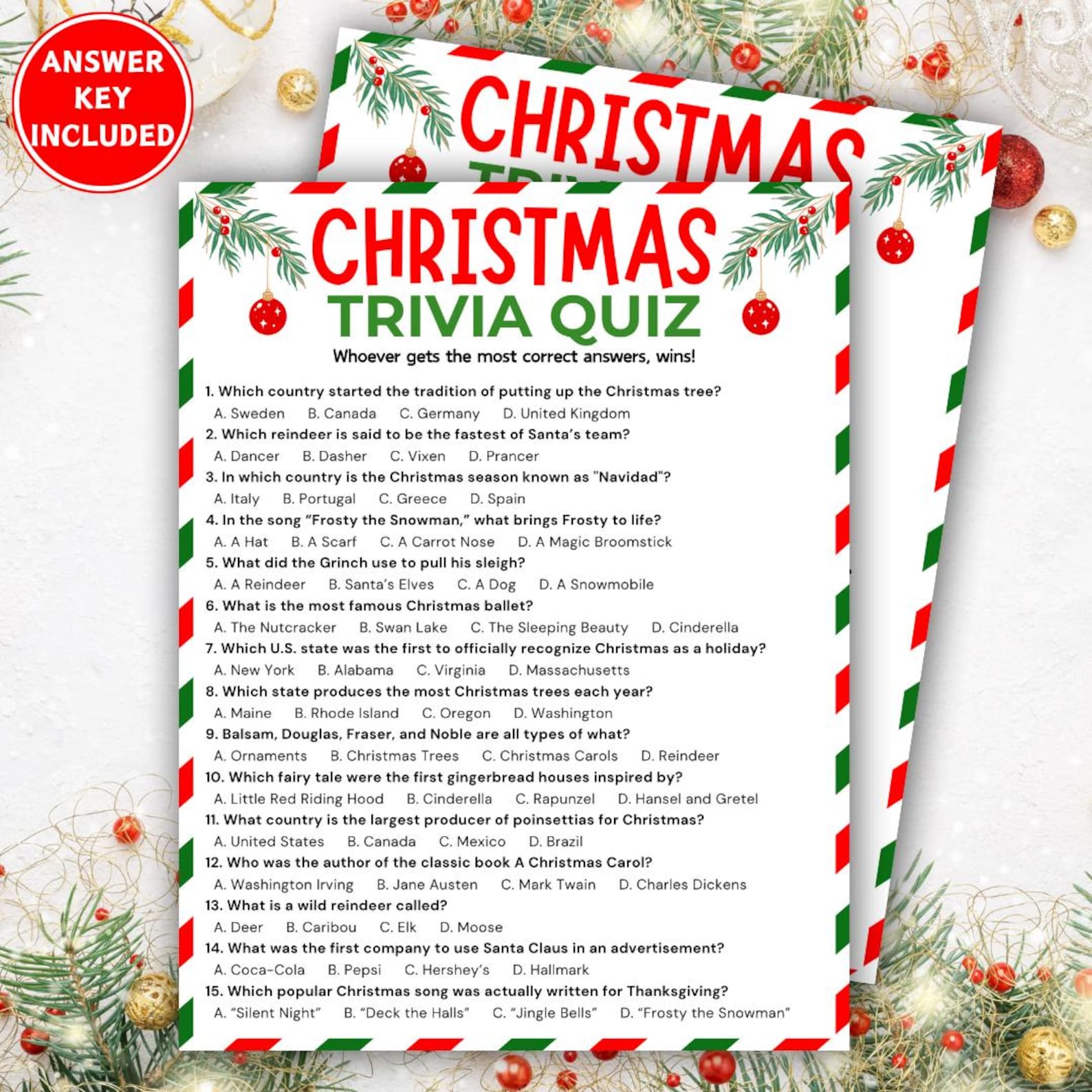 Christmas Trivia Game, Printable Xmas Trivia Quiz, Fun Christmas Games ...