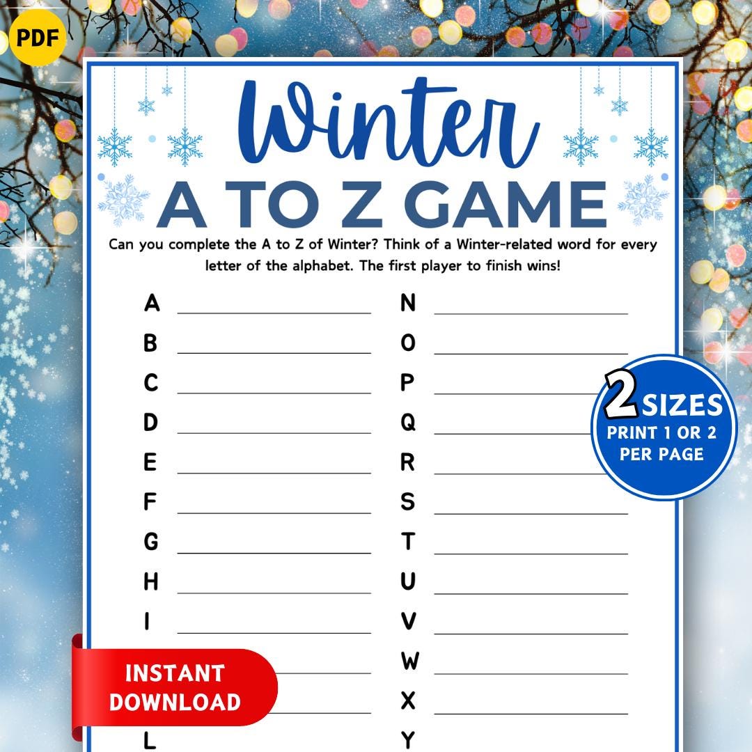 Winter A to Z Word Race Game, Winter ABC Game, Printable Alphabet Game ...