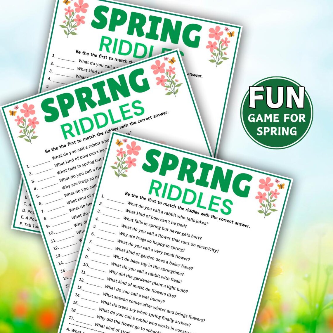 Spring Riddle Game, Printable Spring Trivia Game, Riddle Quiz, Senior ...