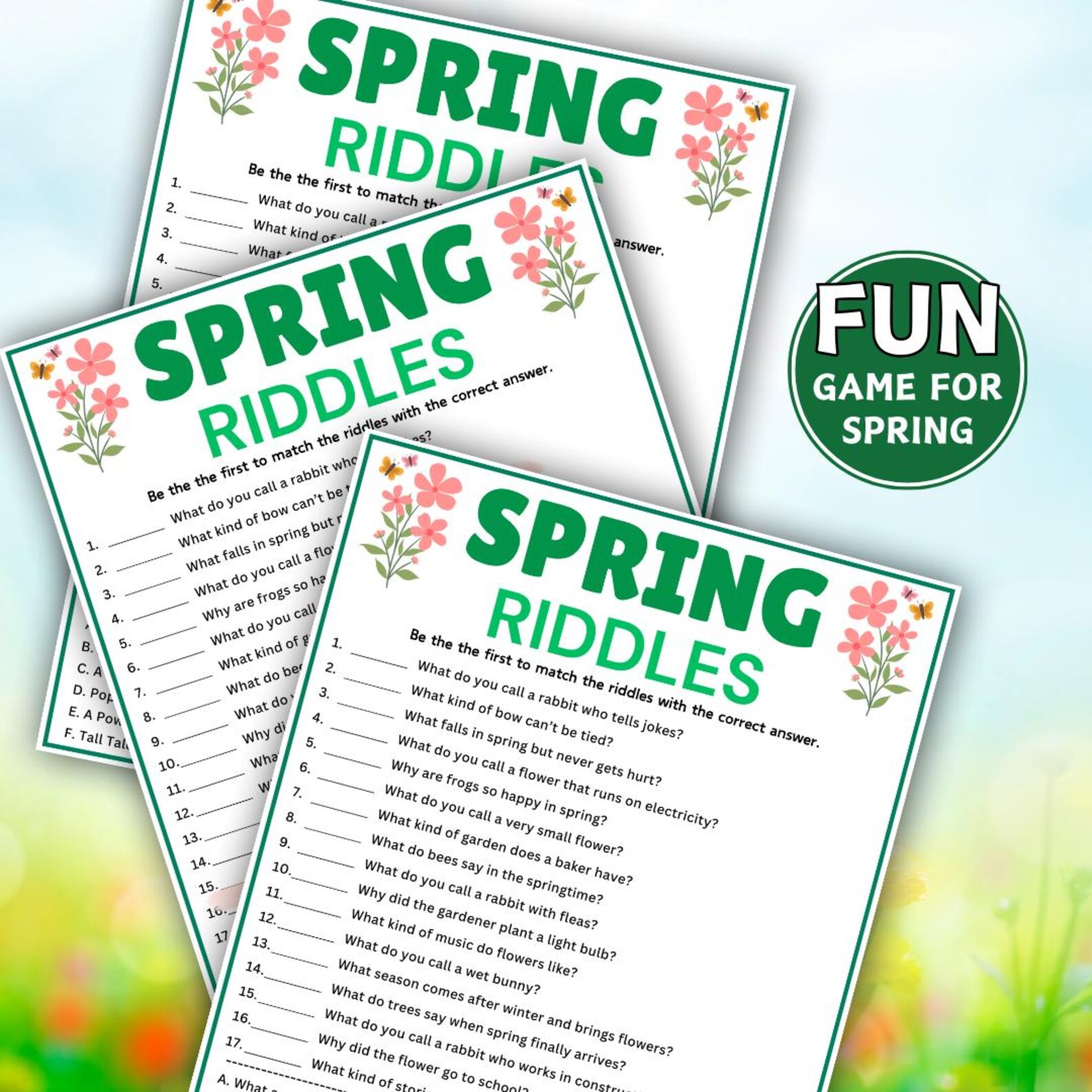 Spring Riddle Game, Printable Spring Trivia Game, Riddle Quiz, Senior ...