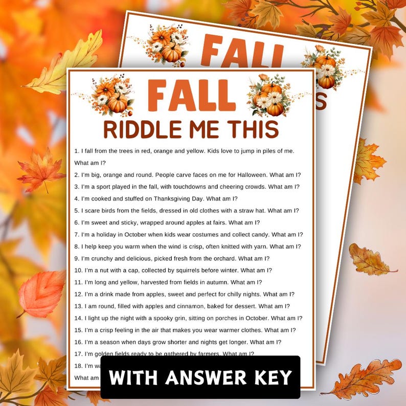 Fall Riddle Me This, Autumn Trivia Games, Family Fall Game Printable ...