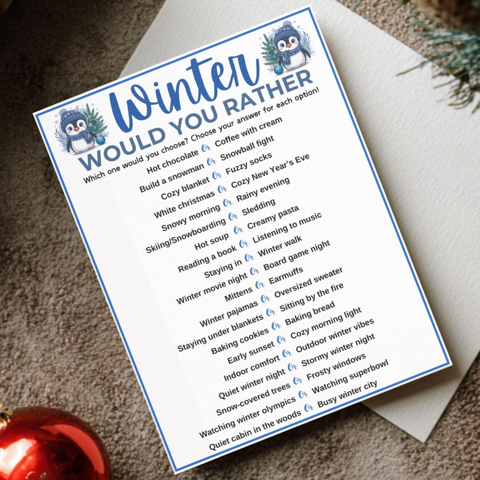 Winter Would You Rather Game, Family Holiday Game, Winter Party Game ...