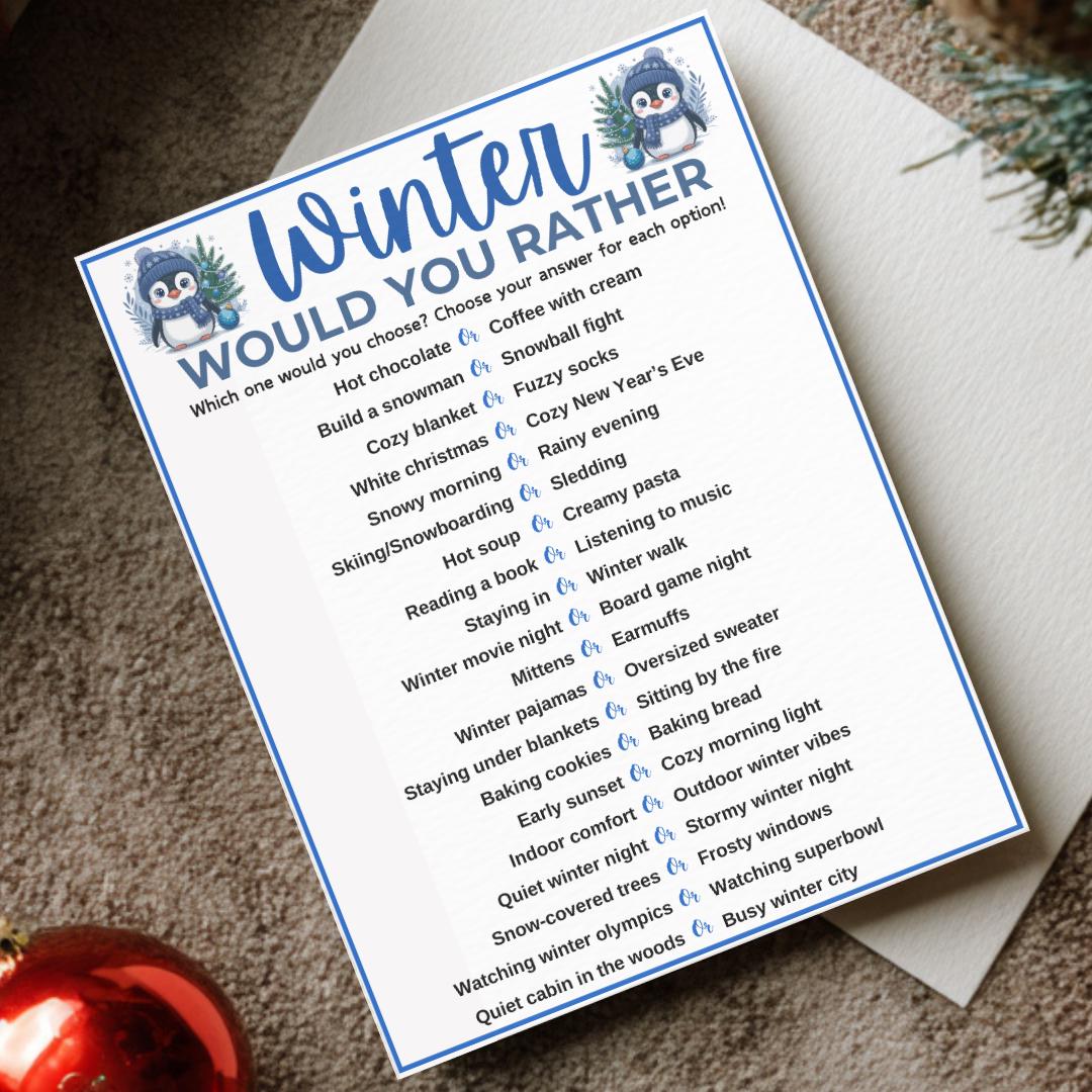 Winter Would You Rather Game, Family Holiday Game, Winter Party Game ...
