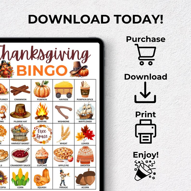 30 Thanksgiving Bingo Cards, Printable Thanksgiving Bingo, Thanksgiving ...