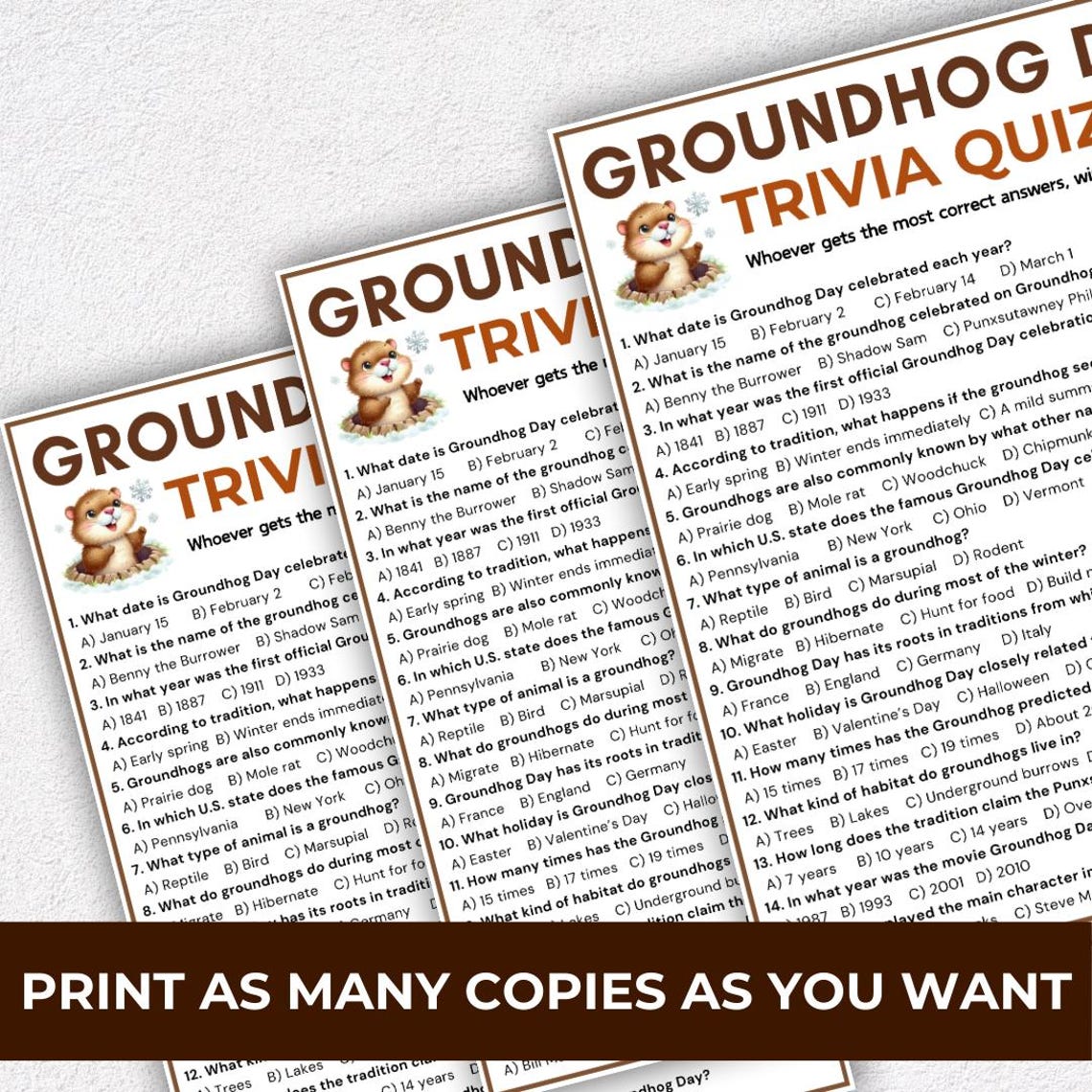 Groundhog Day Trivia Game, Printable Groundhog Day Activity, Family ...