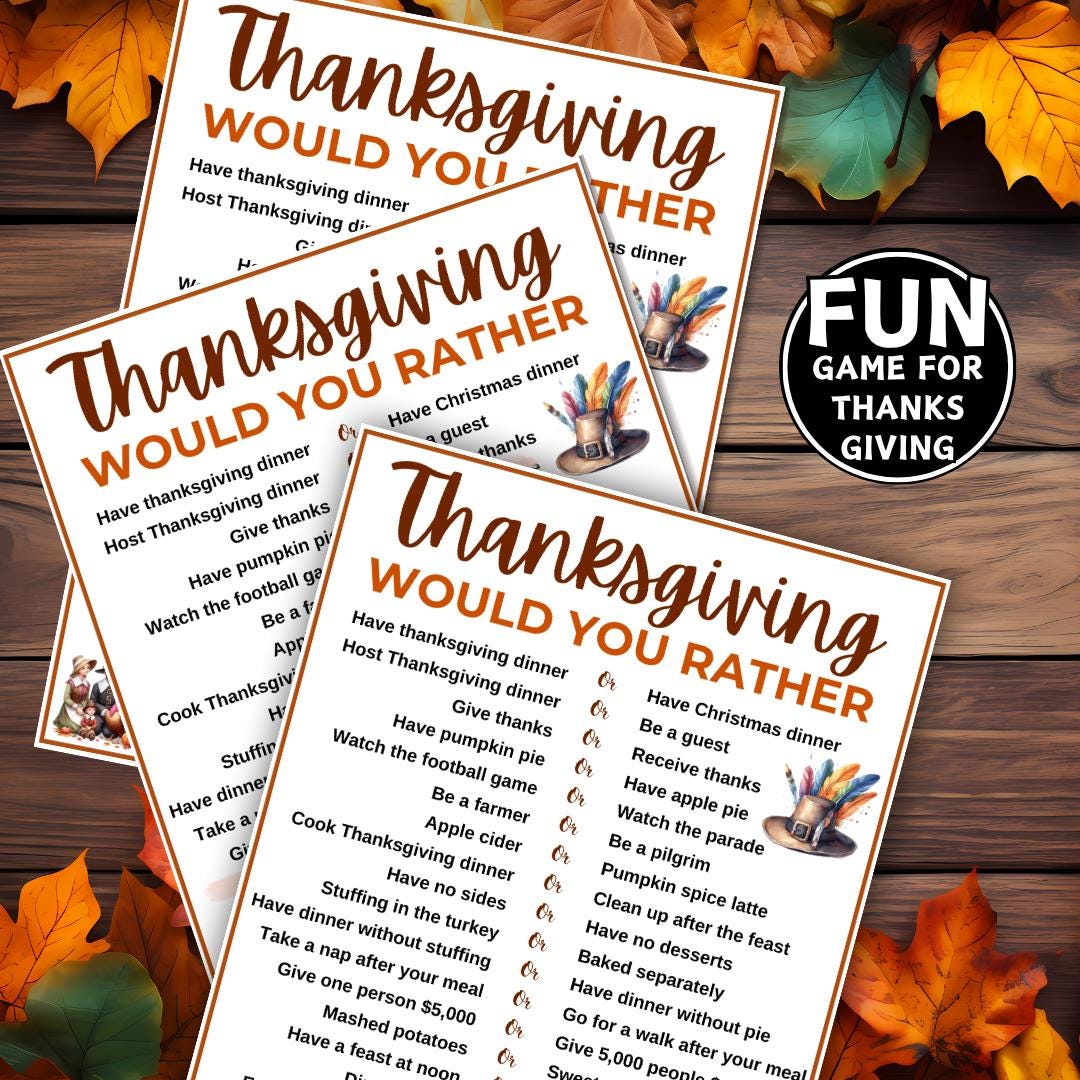 Thanksgiving Would You Rather Game, Printable Thanksgiving Game ...