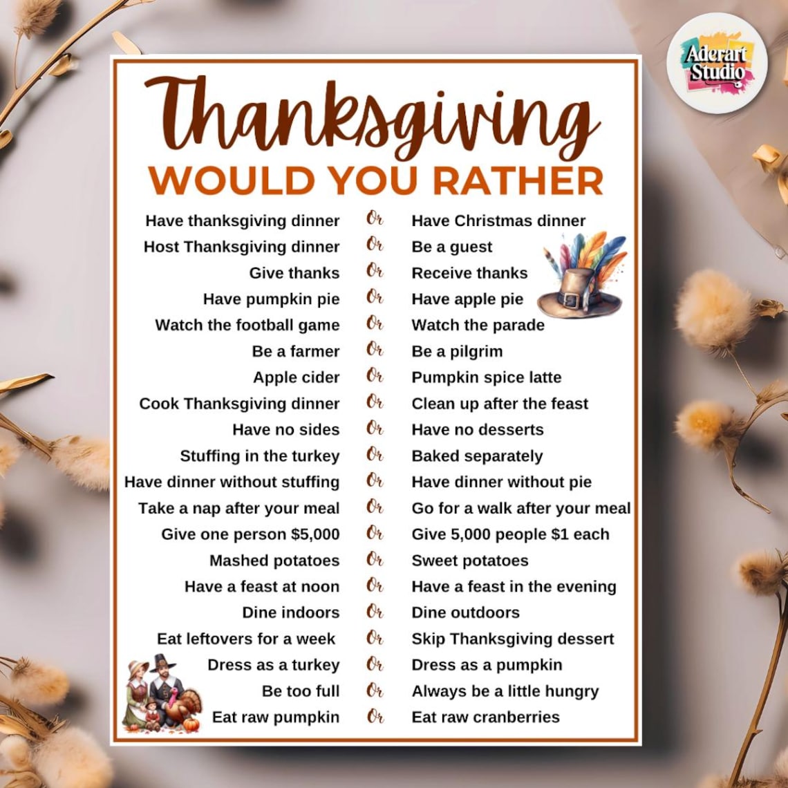 Thanksgiving Would You Rather Game, Printable Thanksgiving Game ...