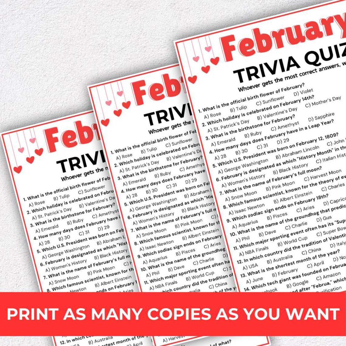 February Trivia Game, Valentines Day Trivia Quiz, Winter Season Games ...