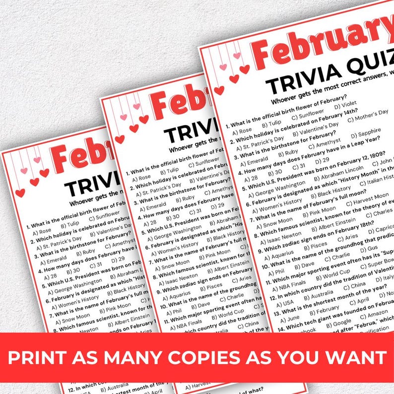 February Trivia Game, Valentines Day Trivia Quiz, Winter Season Games ...