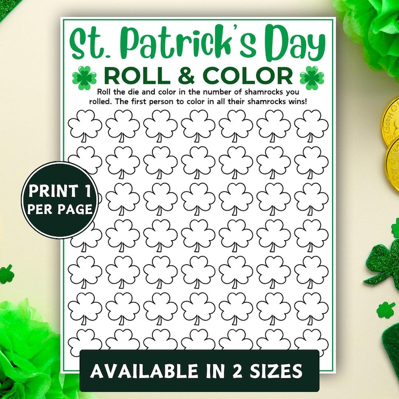 Printable St Patricks Day Roll and Color Game, St Patrick's Party Game ...