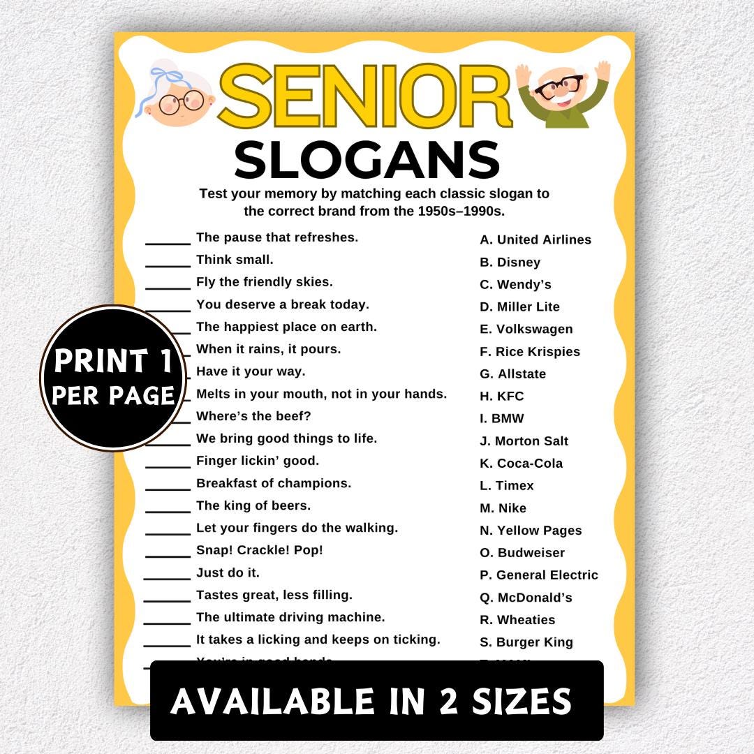 Senior Slogans Game, Senior Party Games, Riddle Quiz, Games for Senior ...