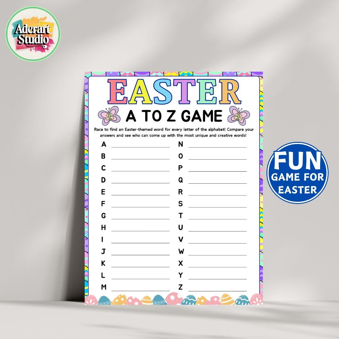 Printable Easter A to Z Game, A-Z Race Game, Easter Party Game, ABC ...