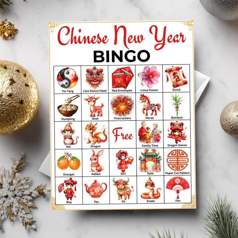 Chinese New Year Bingo, 30 Lunar New Year Bingo Cards, Printable Party ...