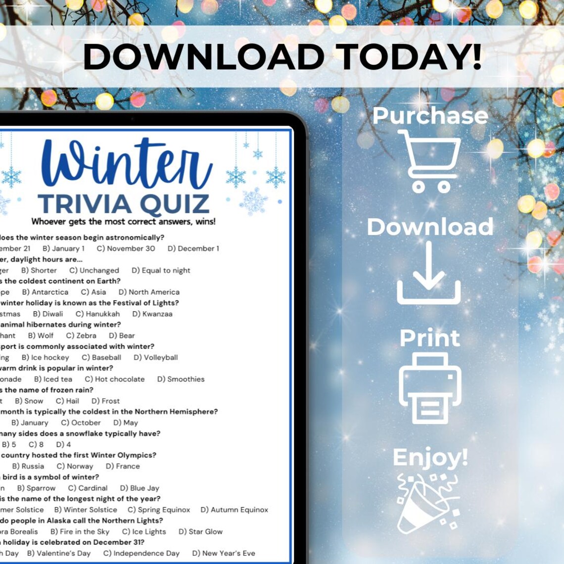 Winter Trivia Game, Winter Trivia Quiz, Printable Winter Game, Winter ...