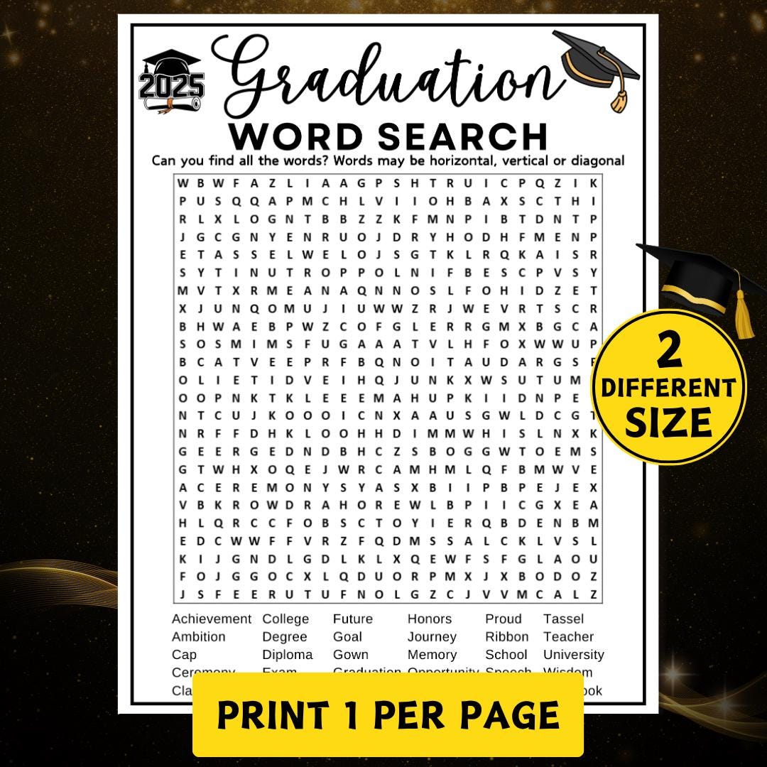 Printable Graduation Word Search Game, Graduation Games, High School or ...