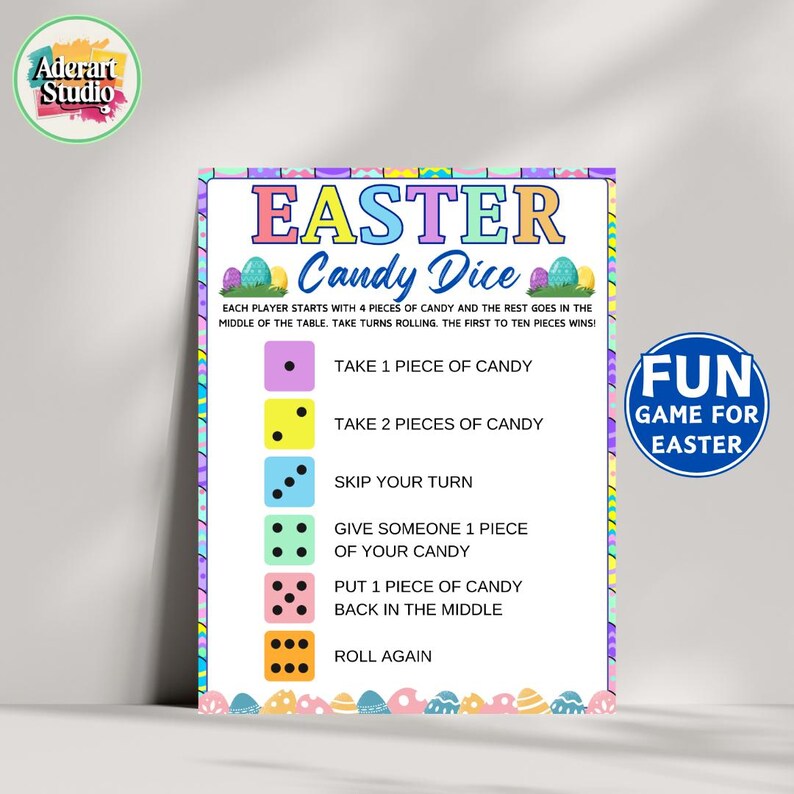 Printable Easter Candy Dice Game, Pass the Candy Game, Fun Easter Party ...
