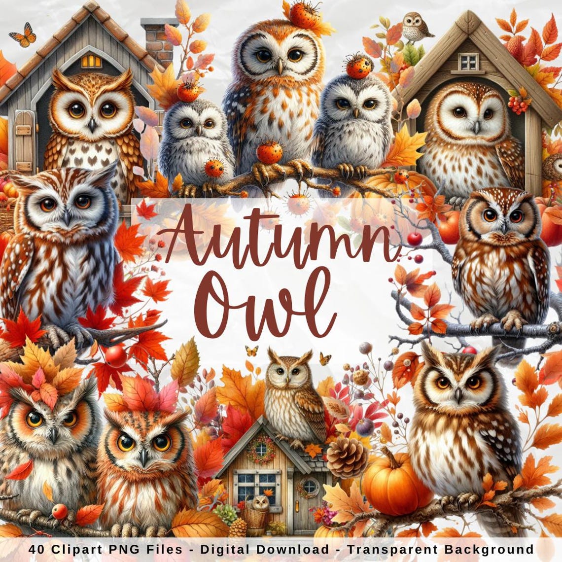 Watercolor Autumn Owl Clipart, Cute Fall Owl Images, Owl Clipart, Cozy ...