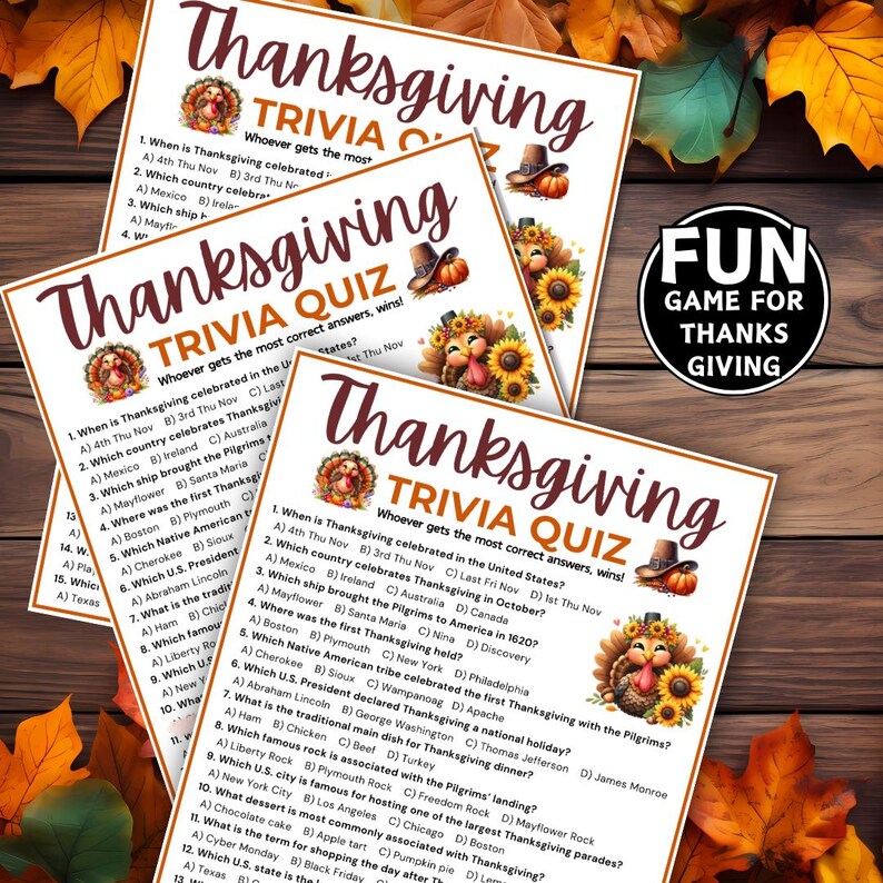 Thanksgiving Trivia Game, Printable Thanksgiving Game, Fall Games for ...