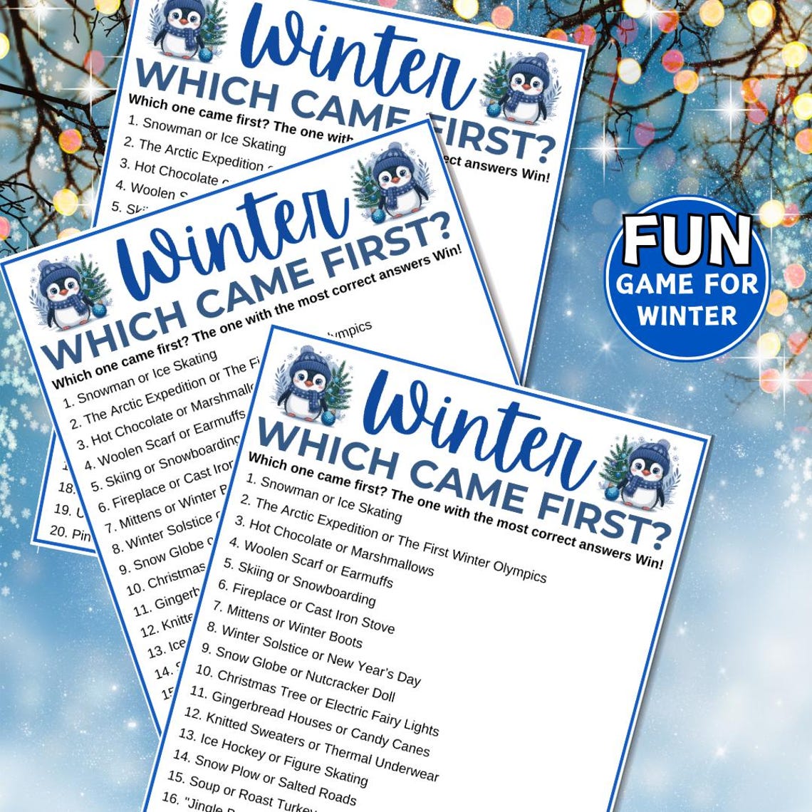 Winter Which Came First Game, Winter Trivia Quiz, Printable Holiday ...
