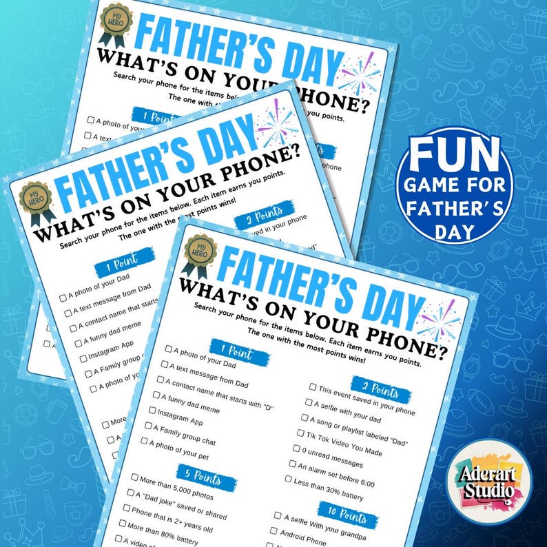 Father's Day What's on Your Phone Game, Printable Fathers Day Party ...