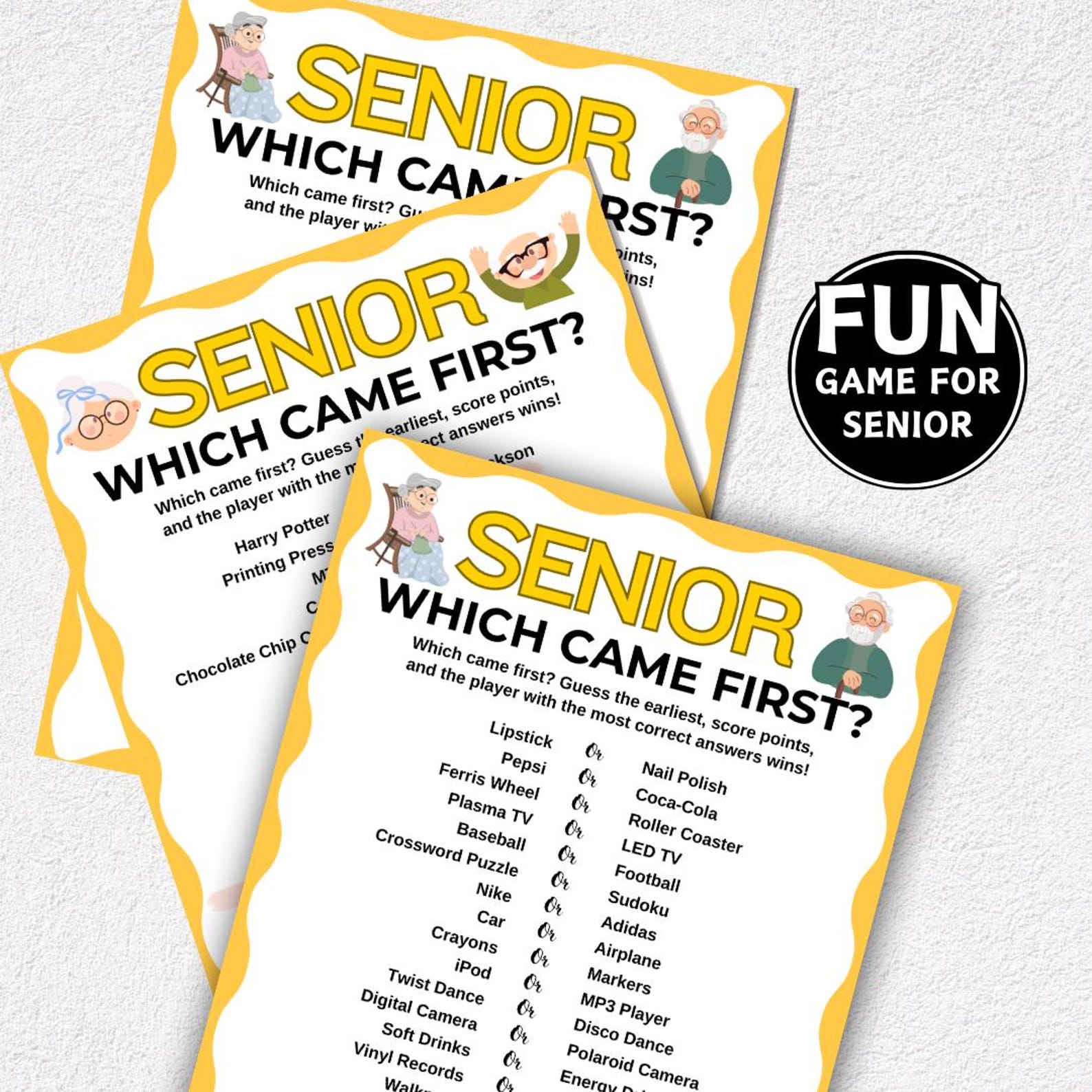 Which Came First Trivia Game, Games for Senior Citizens, Fun Elderly ...