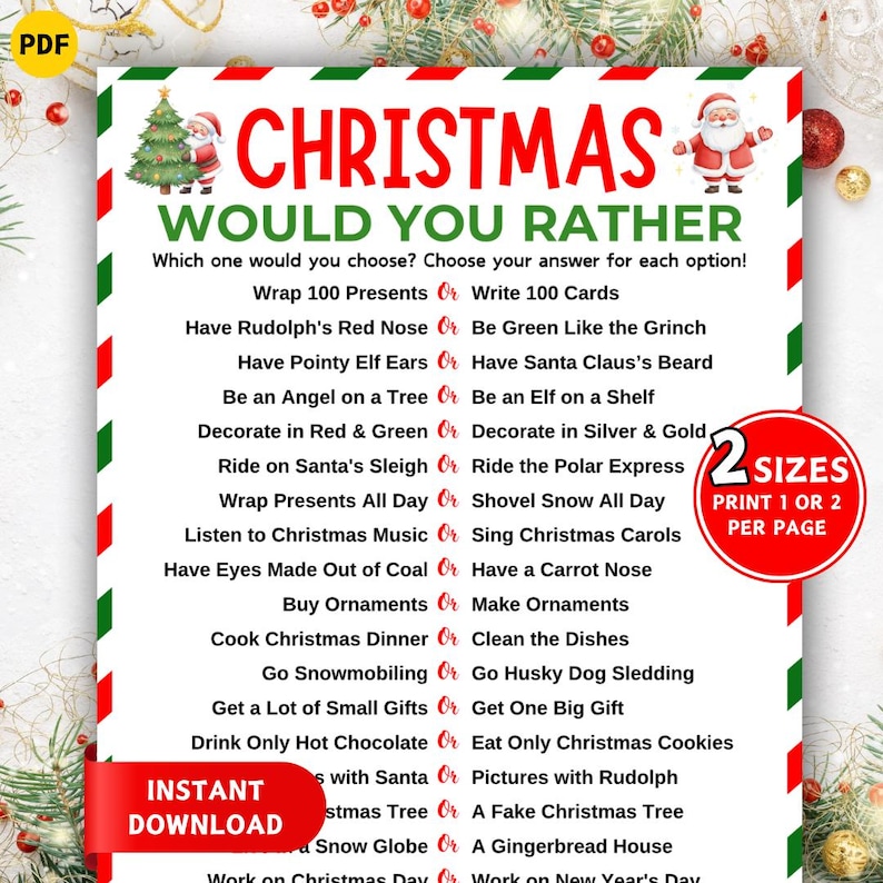 Christmas Would You Rather Game, Family Christmas Game, Christmas Party ...