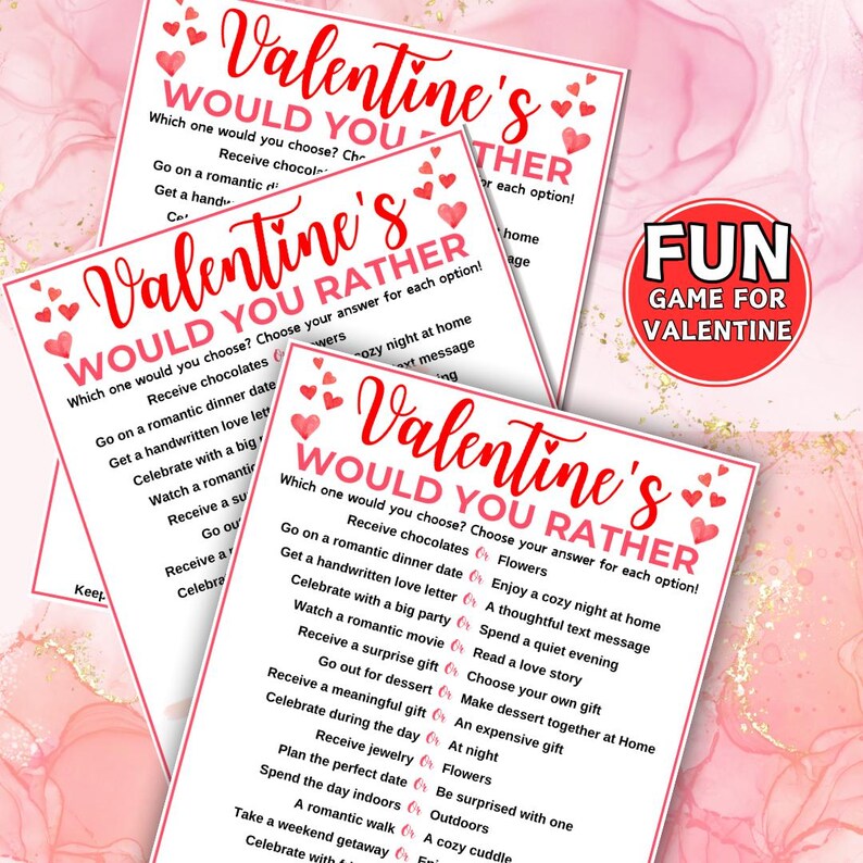 Valentine's Day Would You Rather Game, Printable Valentine's Game ...