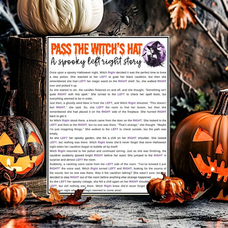 Pass the Witch's Hat Left Right Game, Halloween Left Right Story, Pass ...